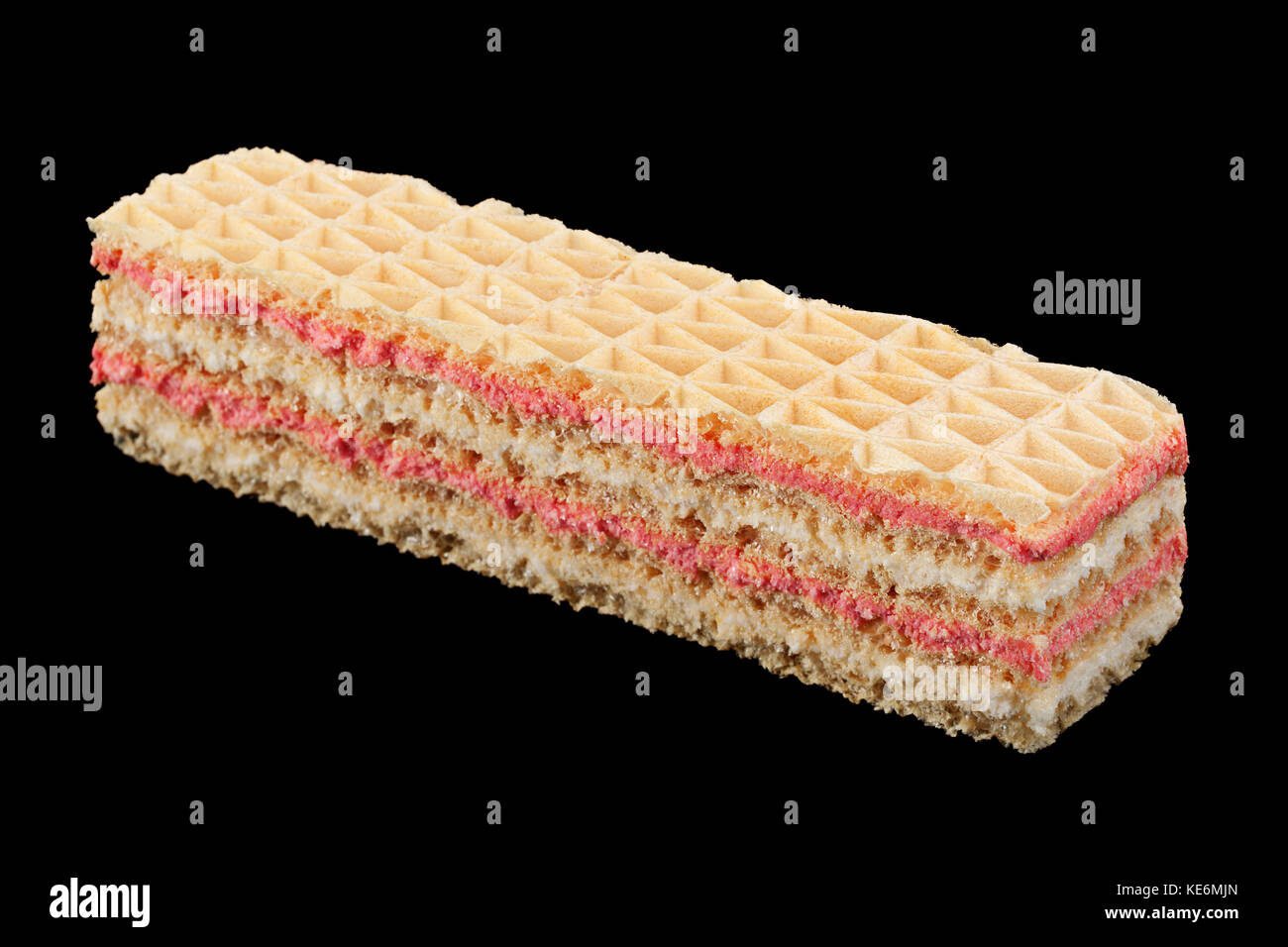 Strawberry yellow wafer closeup isolated on black background Stock ...