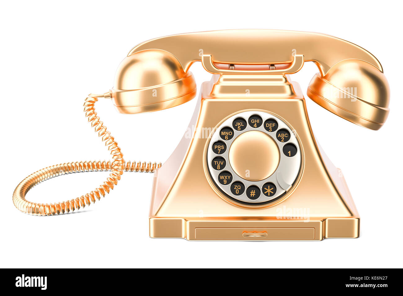 Golden retro phone, 3D rendering isolated on white background Stock ...