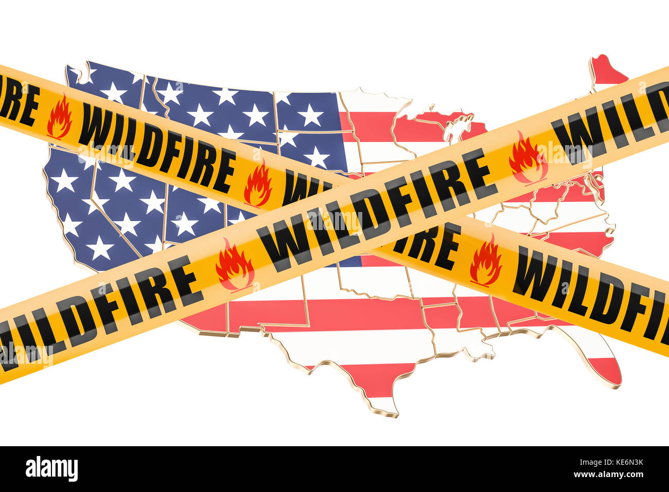 Wildfire in USA concept, 3D rendering isolated on white background ...