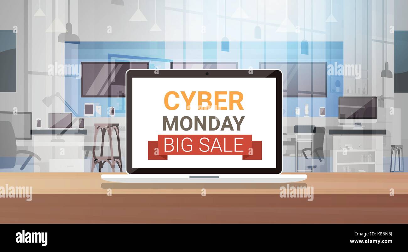 Cyber Monday Sign On Laptop Monitor Big Sale Banner Background Design ...