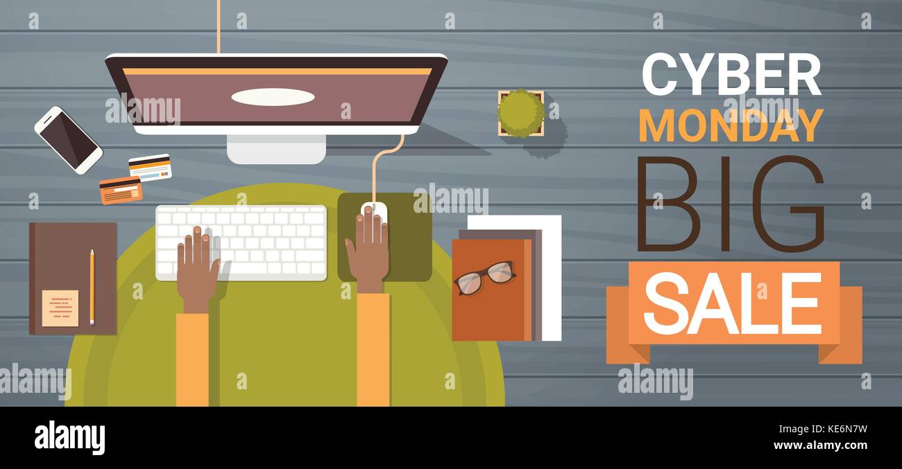 Cyber Monday Big Sale Poster With Hands Typing On Computer Keyboard ...