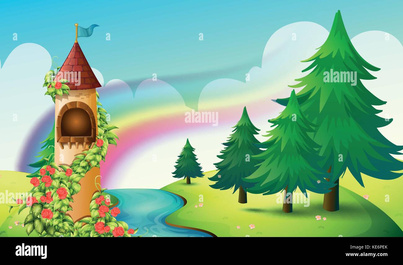 Castle by the river with rainbow background Stock Vector Image & Art ...