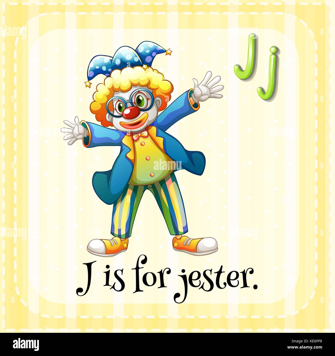 Flashcard letter J is for jester with yellow background Stock Vector ...