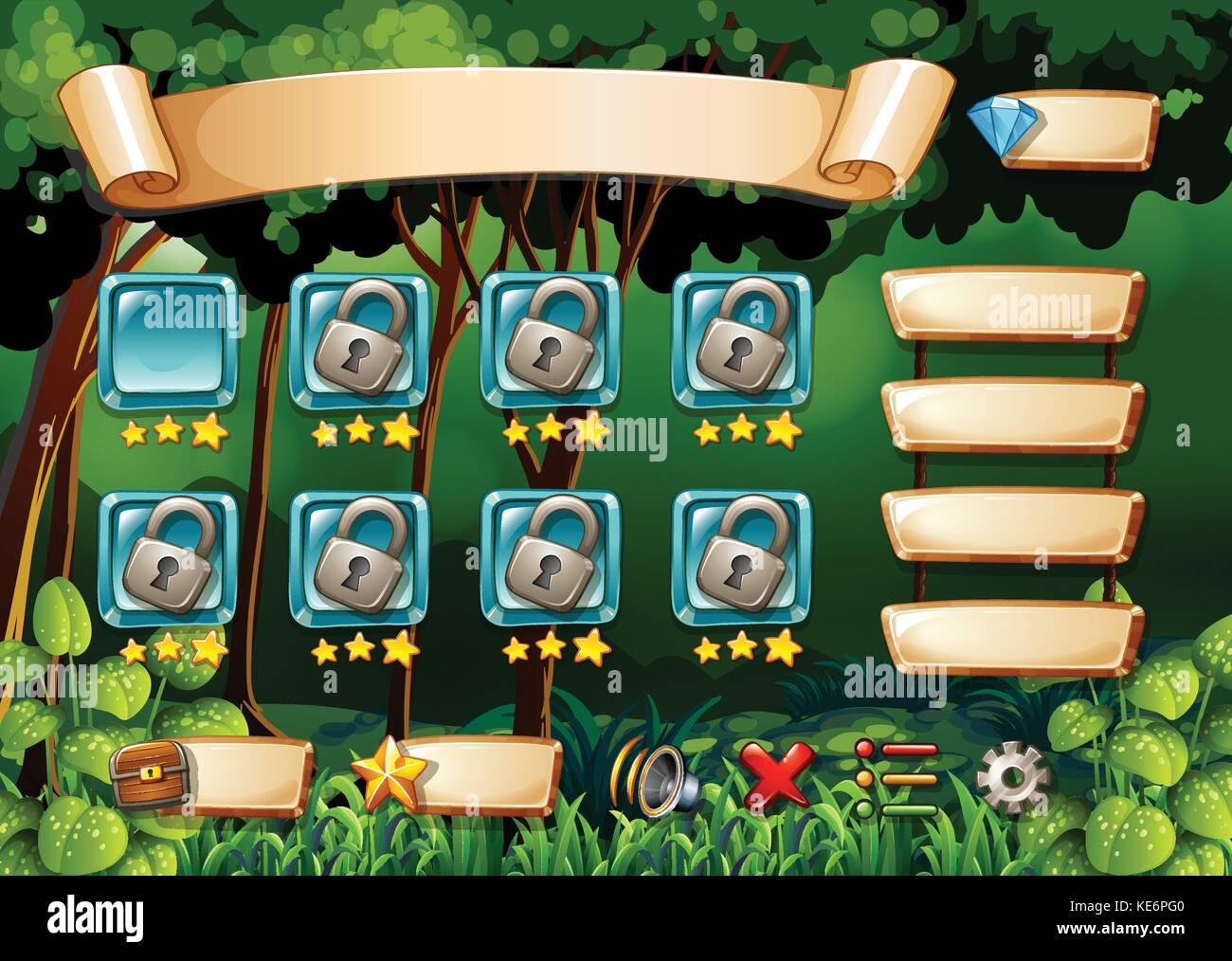 Illustration of a scene from a computer game with forest background ...