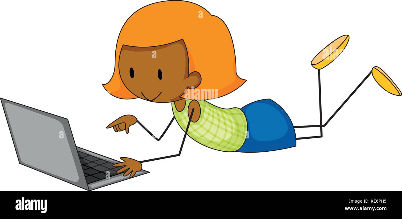 Happy girl working on laptop computer Stock Vector Image & Art - Alamy