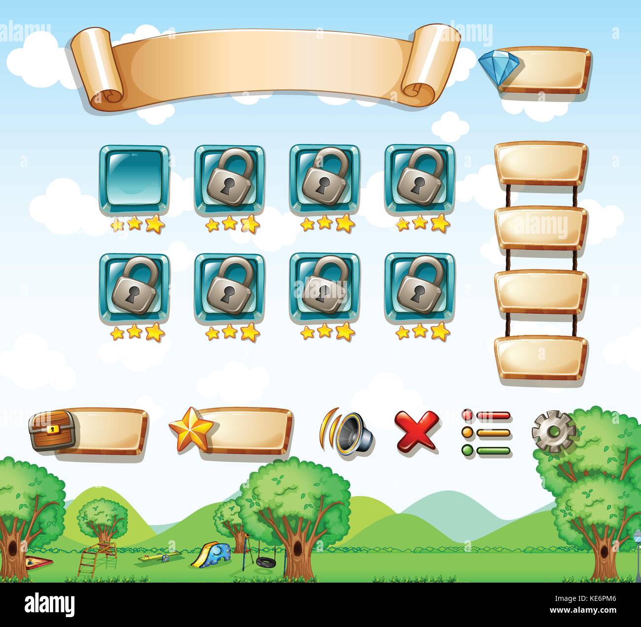 Illustration of a scene of a computer game with playground Stock Vector ...