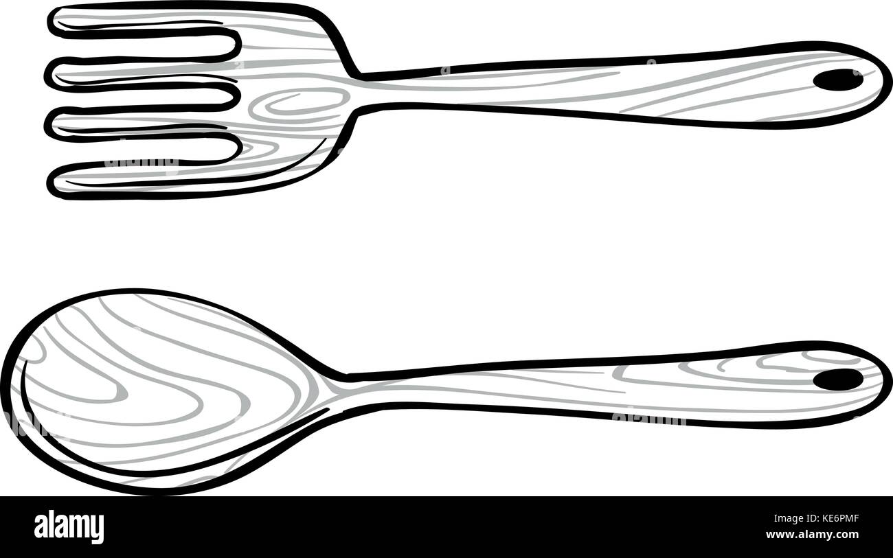 Wood spoon fork kitchen Stock Vector Images - Alamy