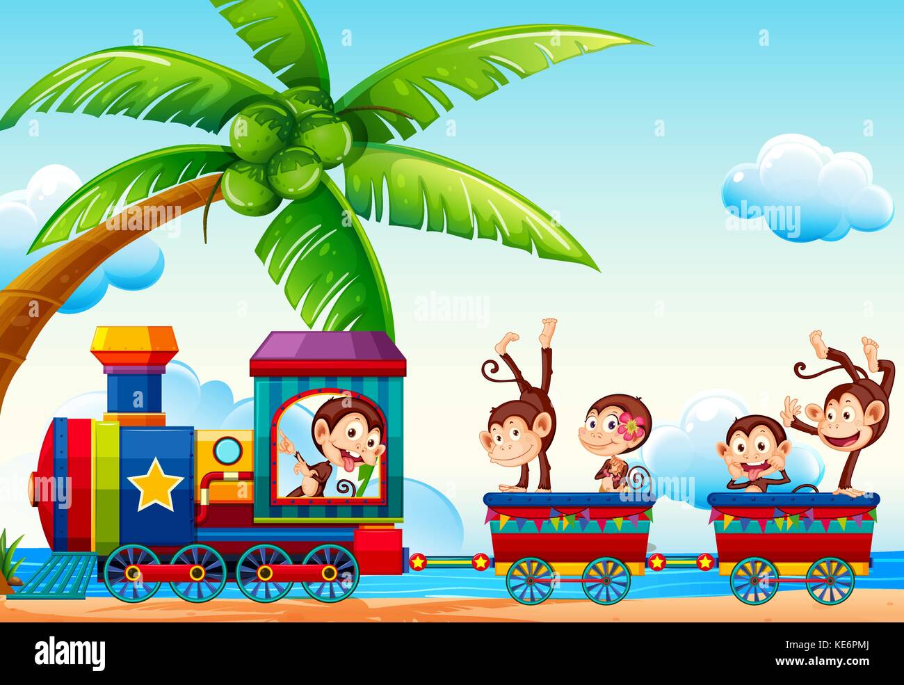 Monkeys riding train along the beach Stock Vector Image & Art - Alamy