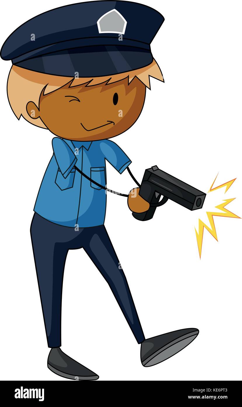 Closeup policeman shooting with a firegun Stock Vector Image & Art - Alamy