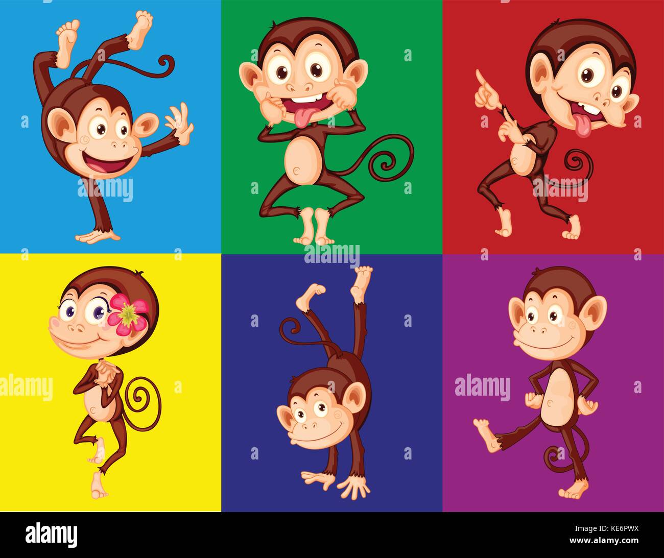Different positions of monkeys in color frame Stock Vector Image & Art ...