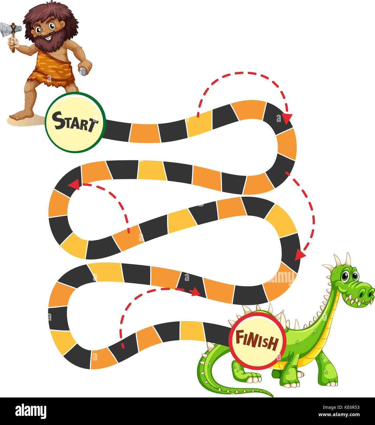 Illustration of a puzzle game with caveman and dragon Stock Vector ...
