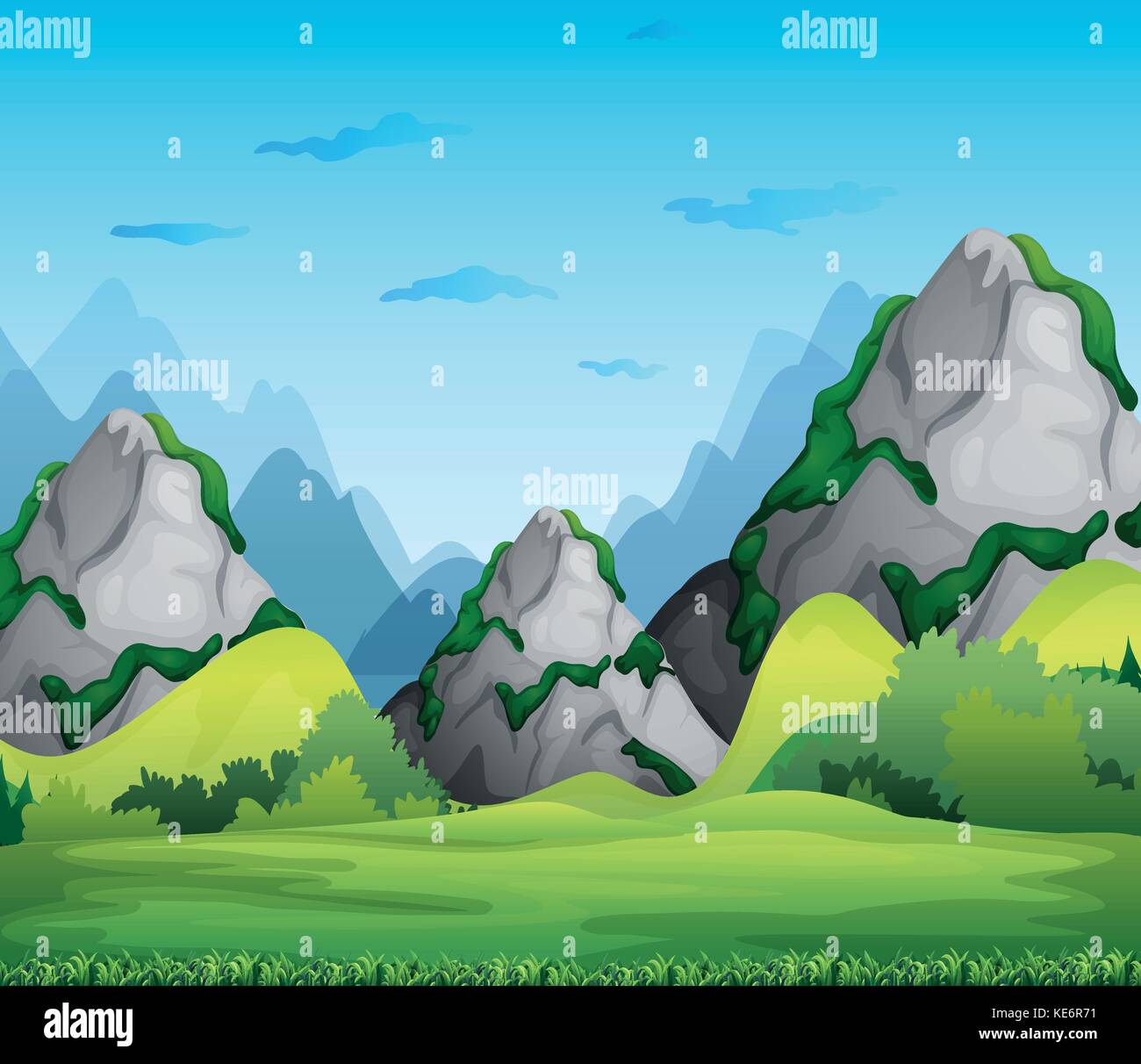 Mountains scene with green field Stock Vector Image & Art - Alamy