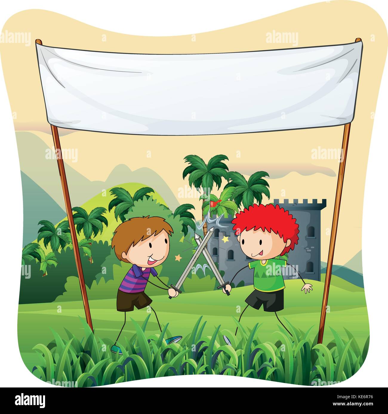 Two boys on grass Stock Vector Images - Alamy