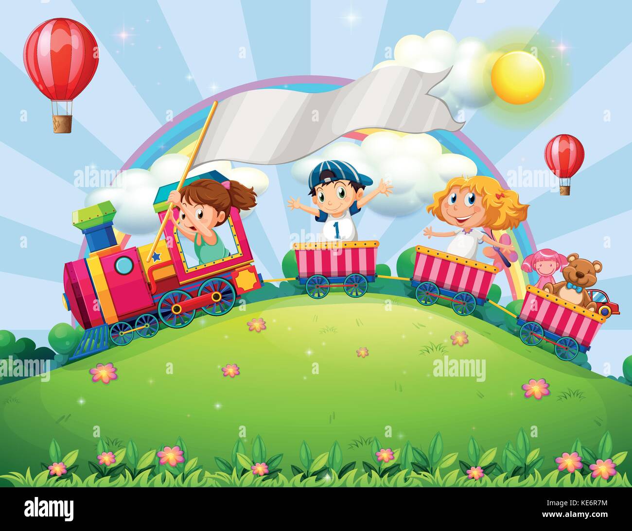 Children riding on a train in the park Stock Vector Image & Art - Alamy