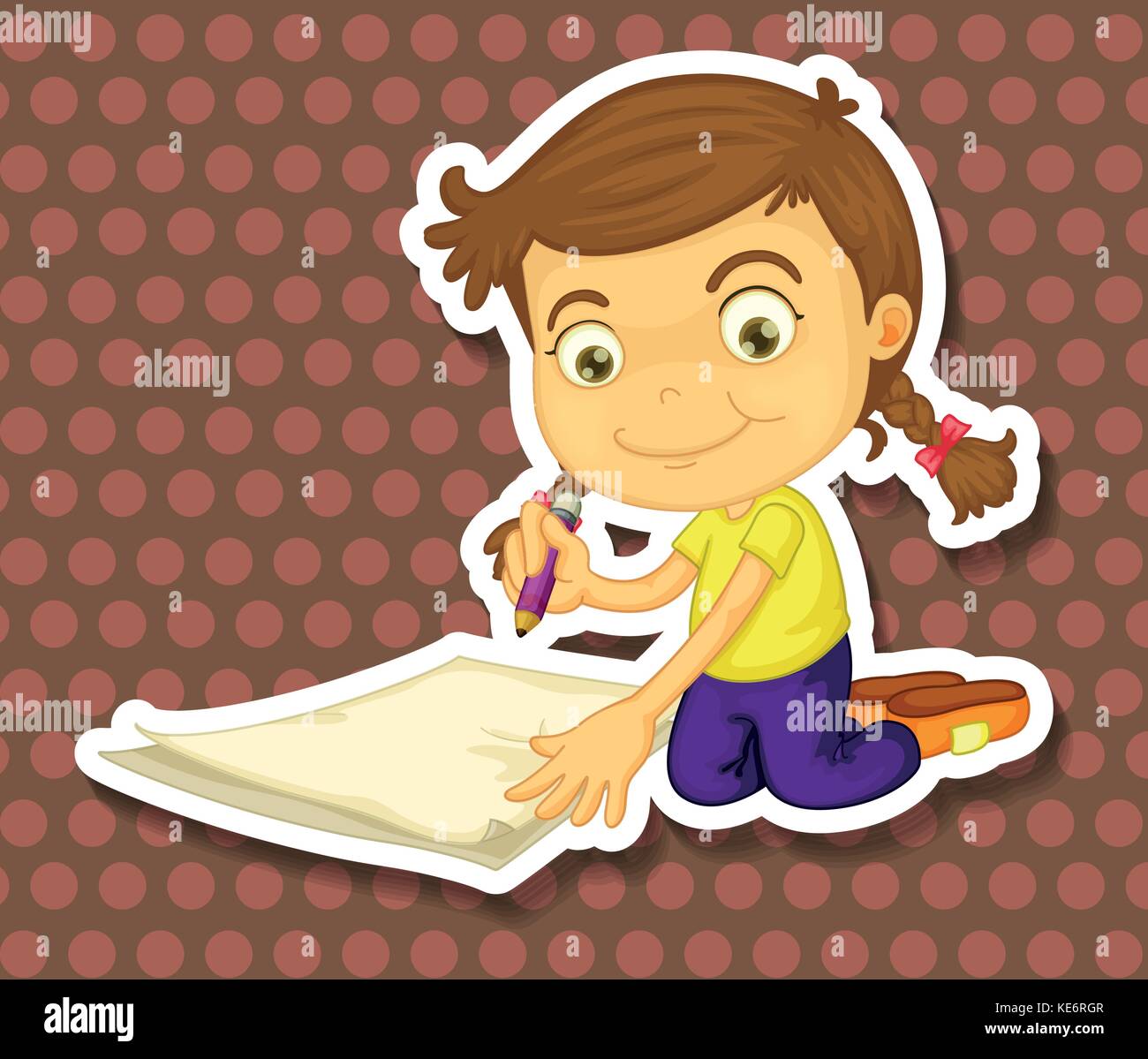 Litter girl writing on papers Stock Vector Image & Art - Alamy
