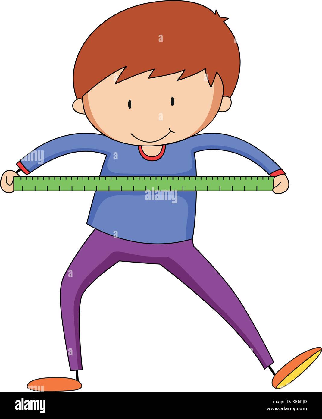Closeup happy boy with ruler measuring something Stock Vector Image ...