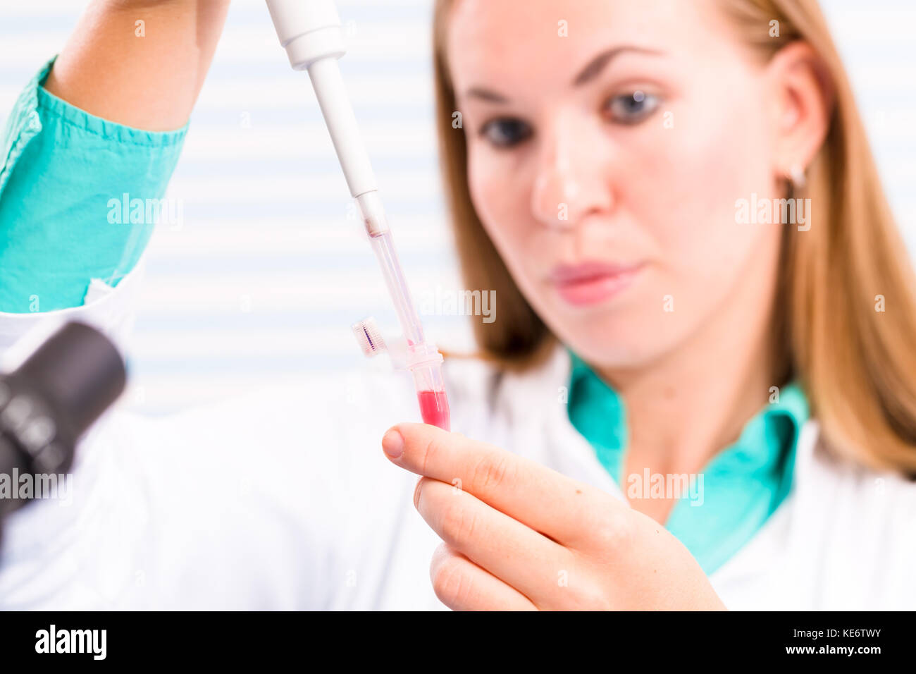 A nurse in a hospital laboratory tests a blood Stock Photo - Alamy