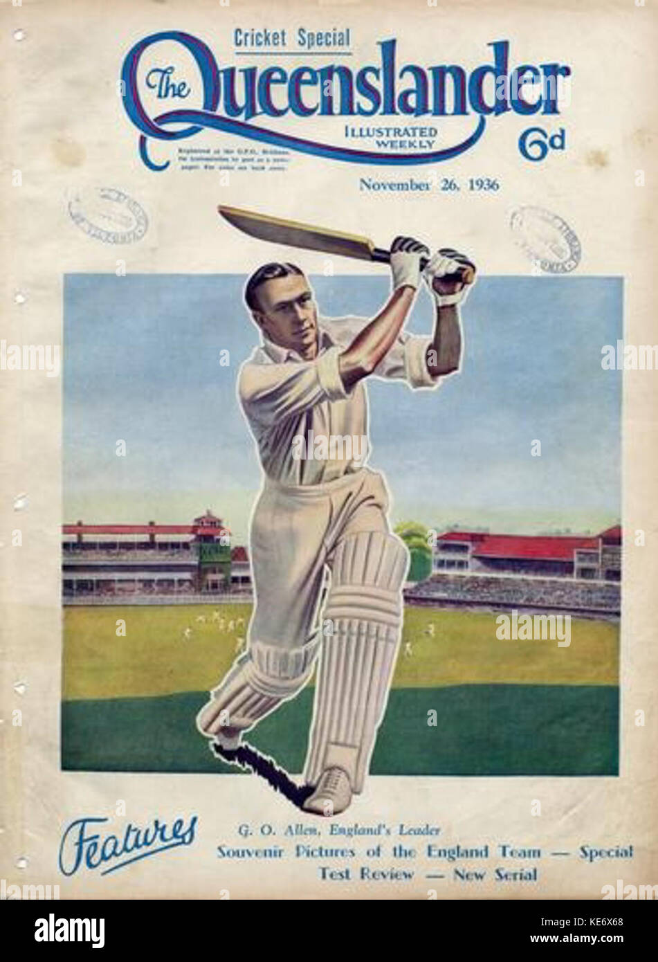 Gubby Allen, an Australian cricketer, is featured on the front cover of ...