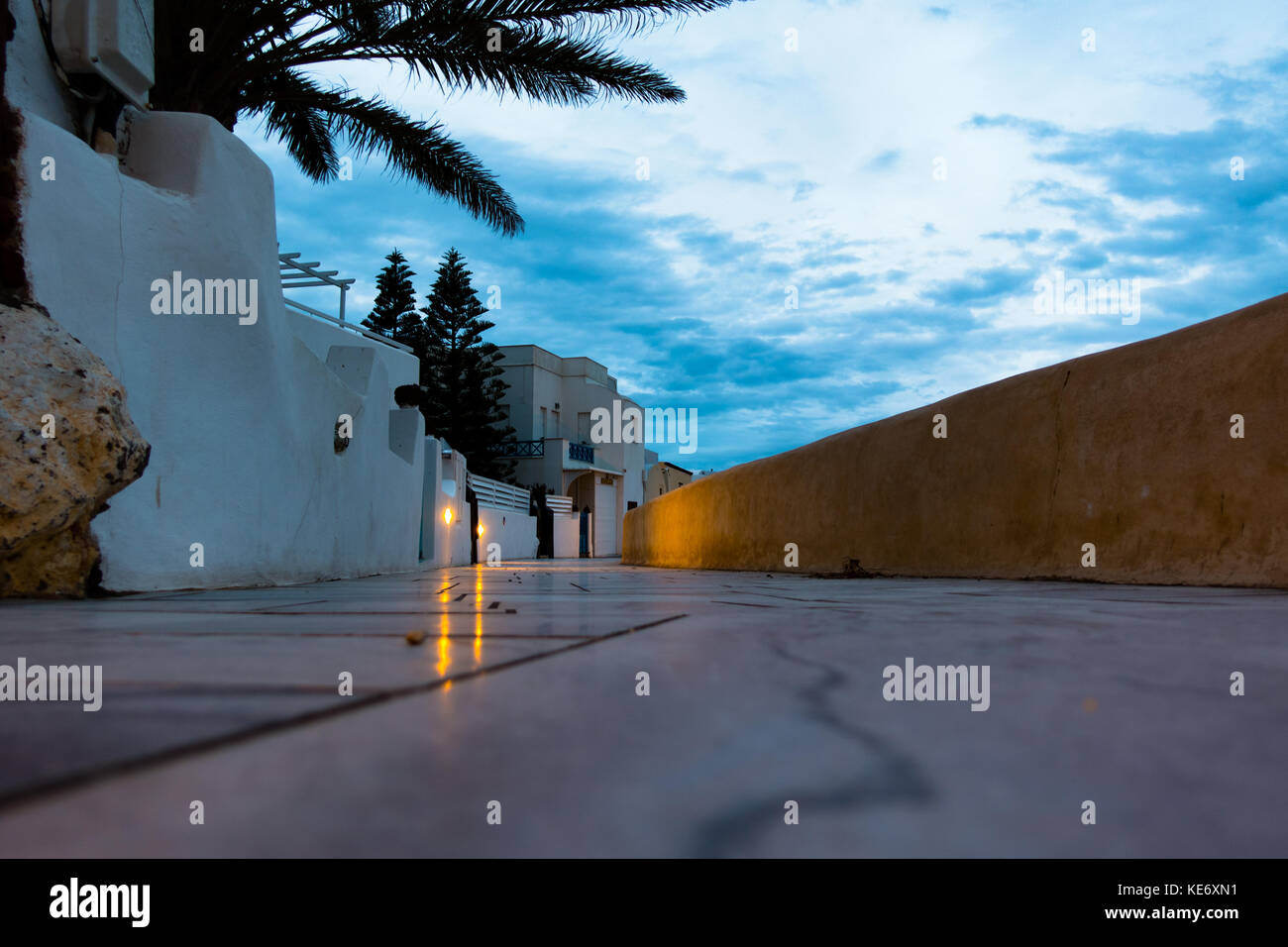 Night scene of empty european street Stock Photo - Alamy