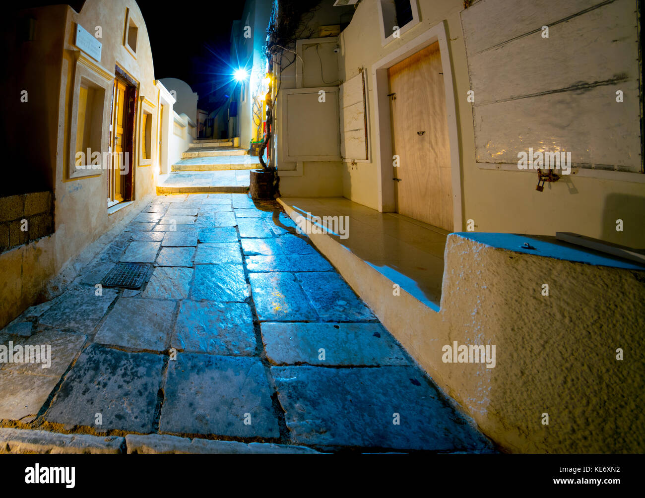 Night scene of empty european street Stock Photo - Alamy