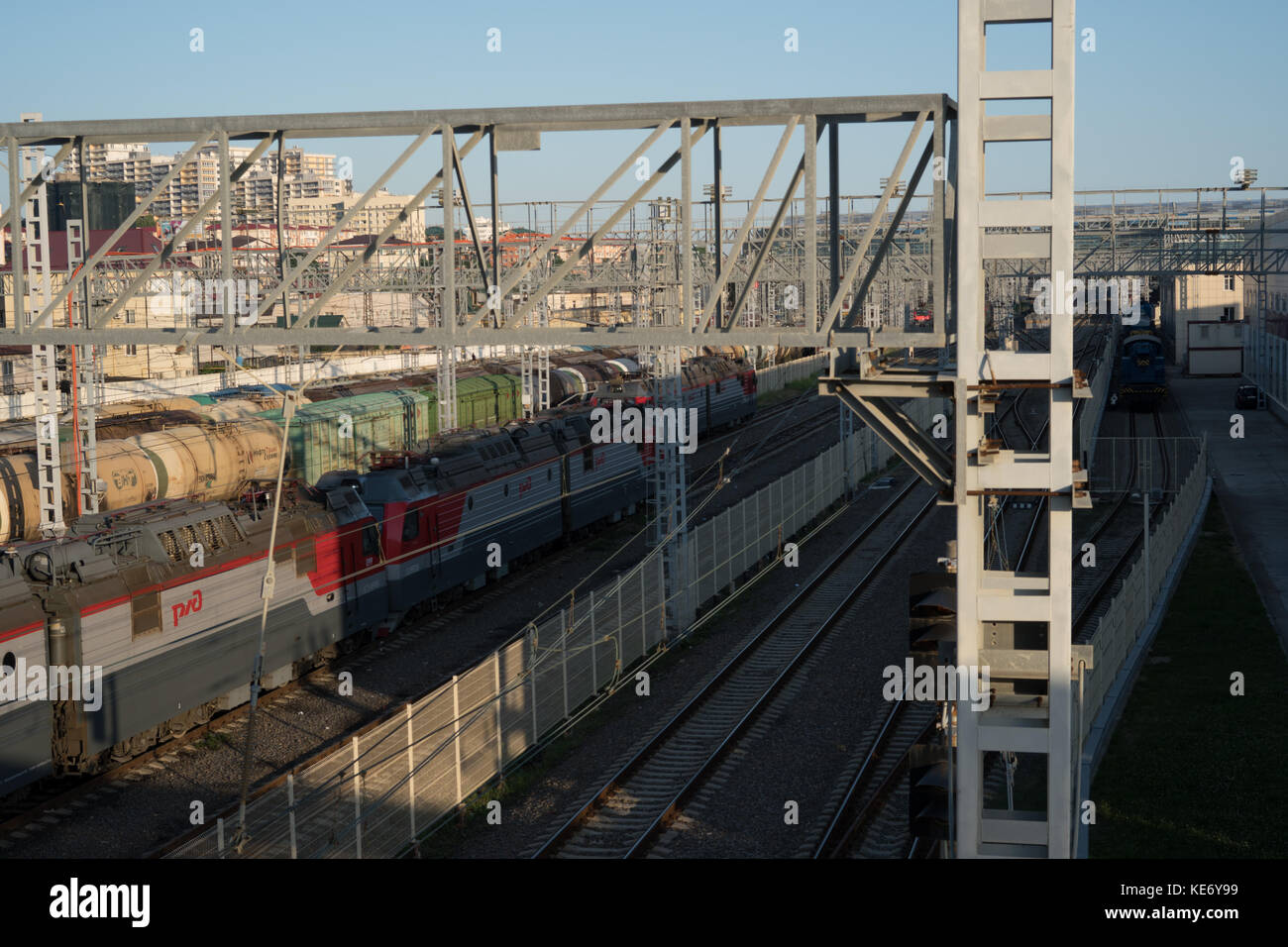 JUNE 26, 2017, ADLER RUSSIA: railway station view from above with the ...