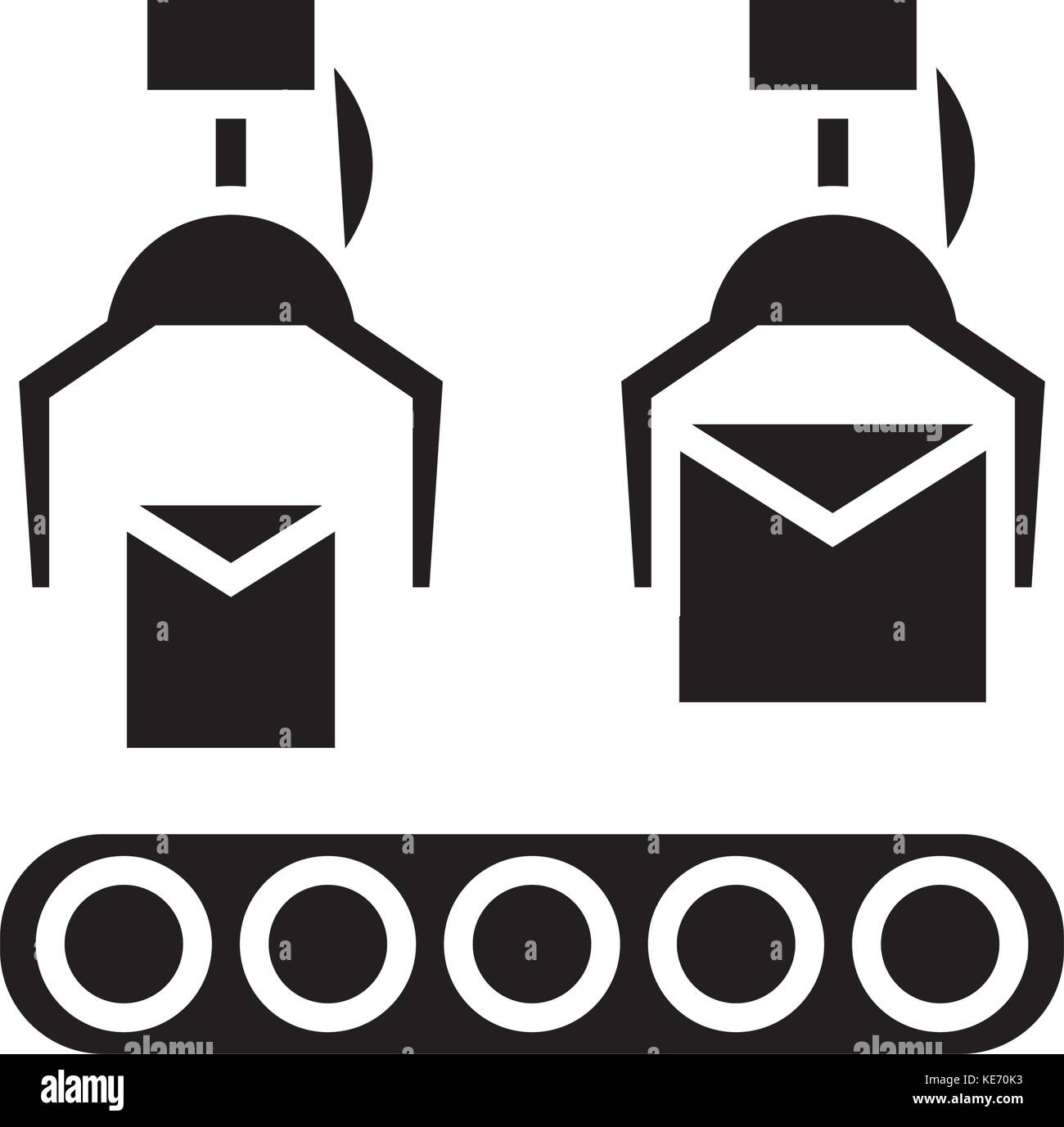 production line icon, vector illustration, black sign on isolated ...