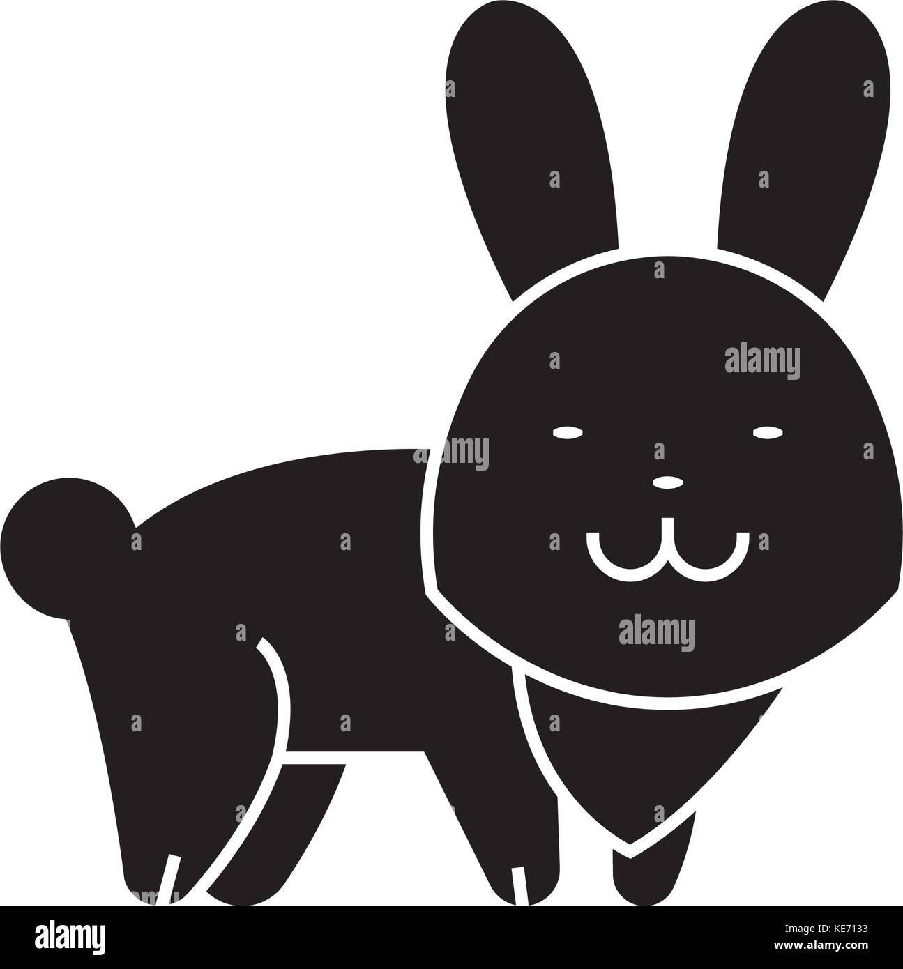 rabbit cute icon, vector illustration, black sign on isolated ...