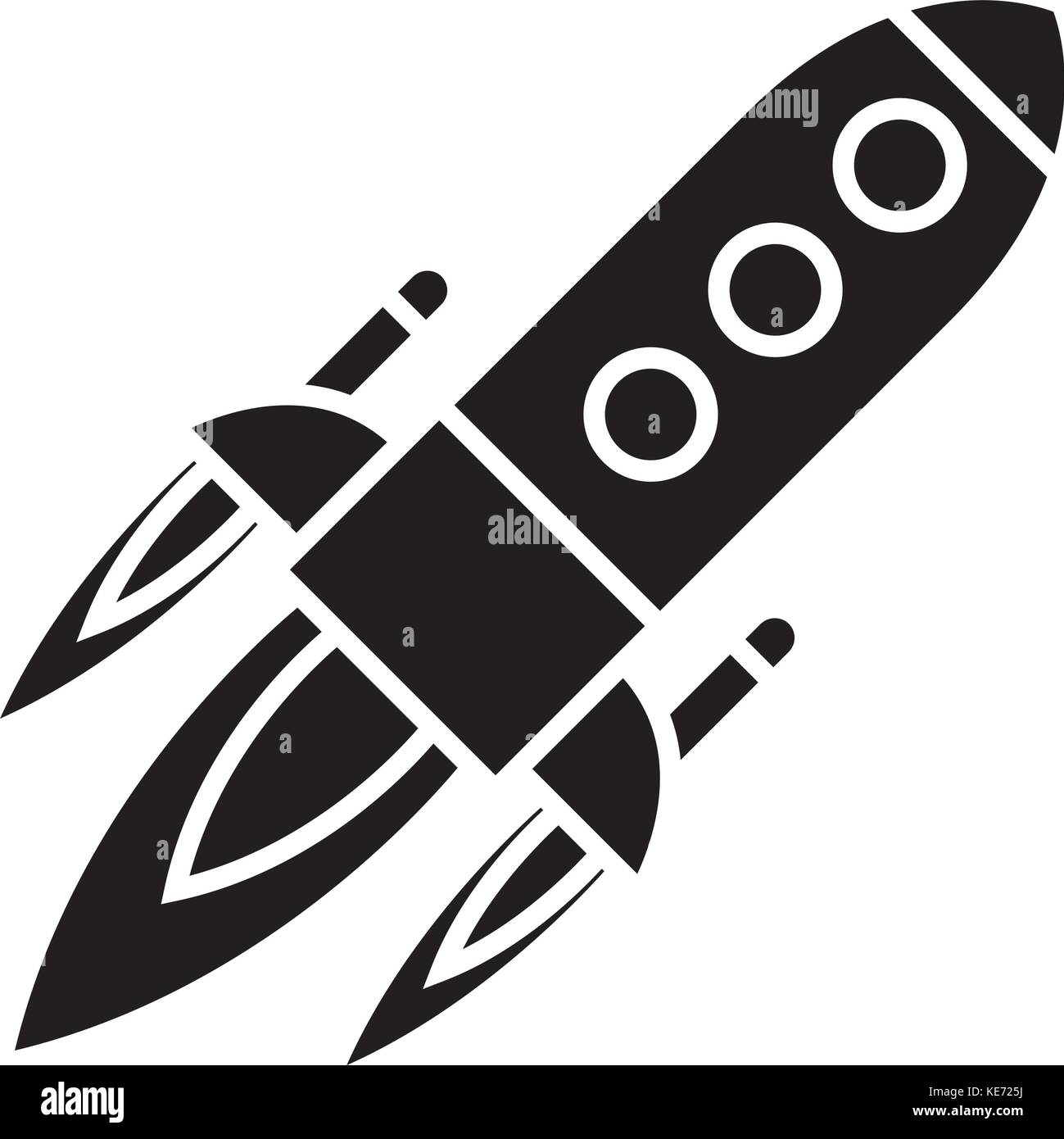 rocket power launch flight icon, vector illustration, black sign on ...