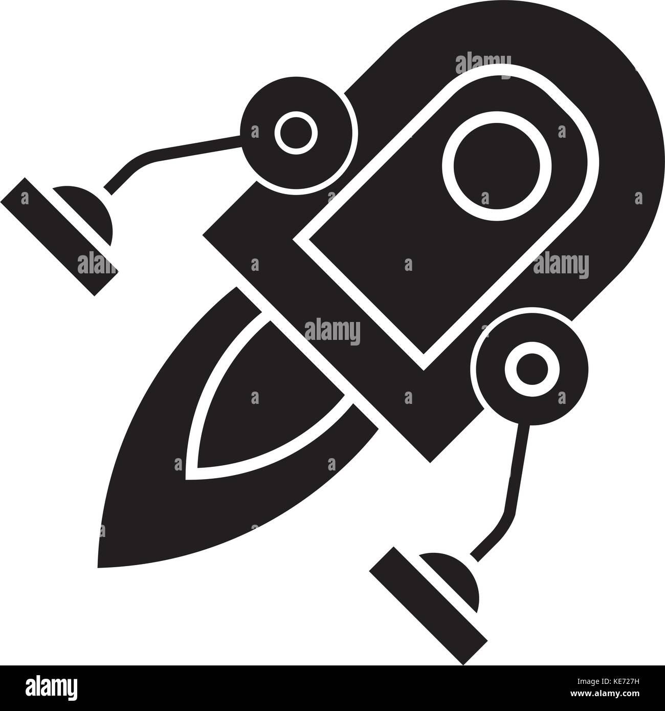 rocket with two legs icon, vector illustration, black sign on isolated ...