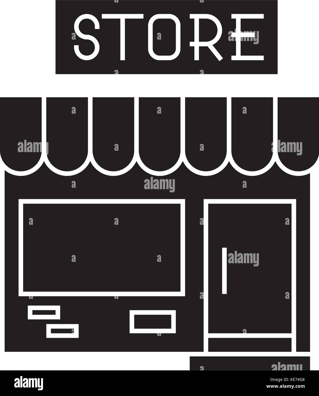 small shop icon, vector illustration, black sign on isolated background ...