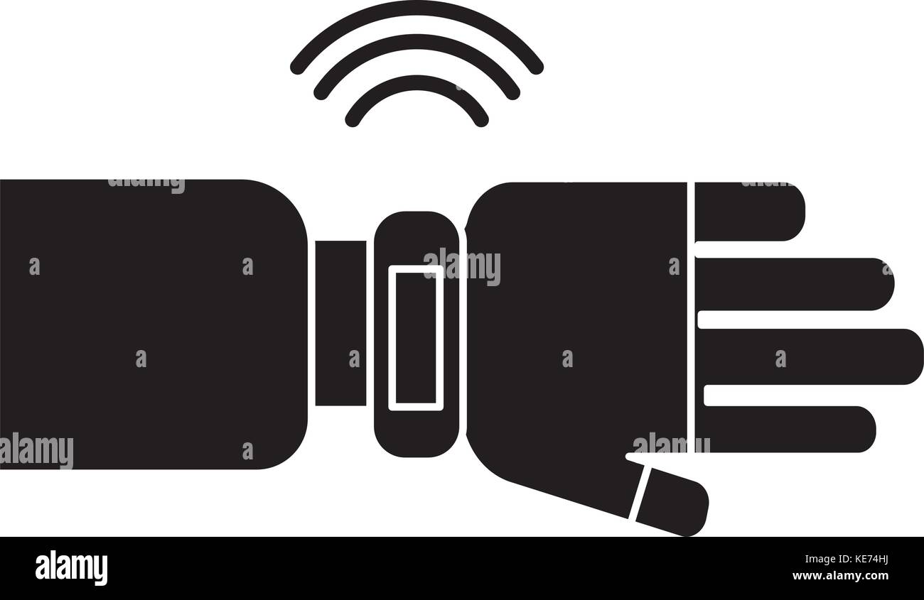 smart watch on hand wi fi signal icon, vector illustration, black sign ...