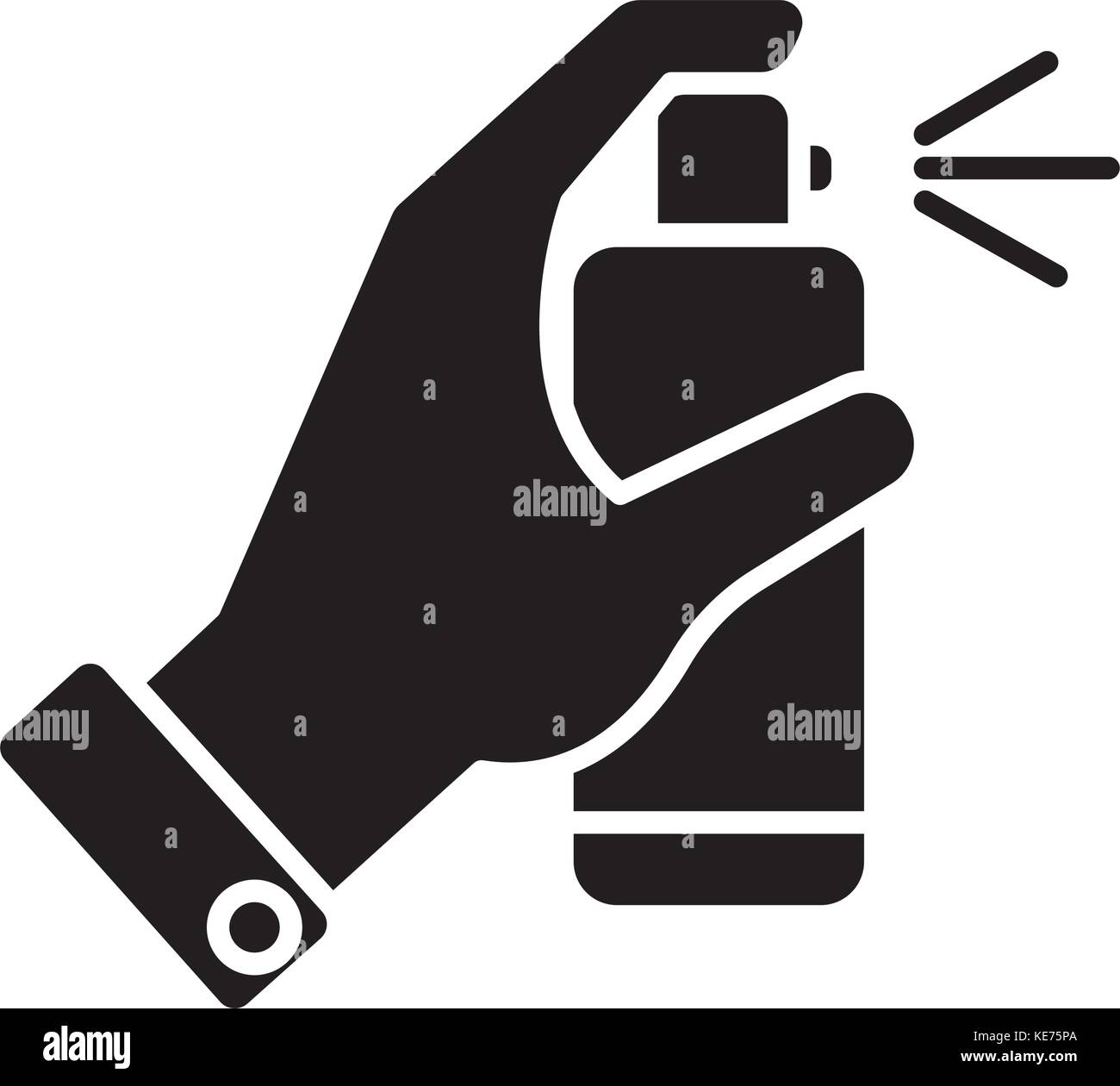 spray bottle in hand icon, vector illustration, black sign on isolated ...
