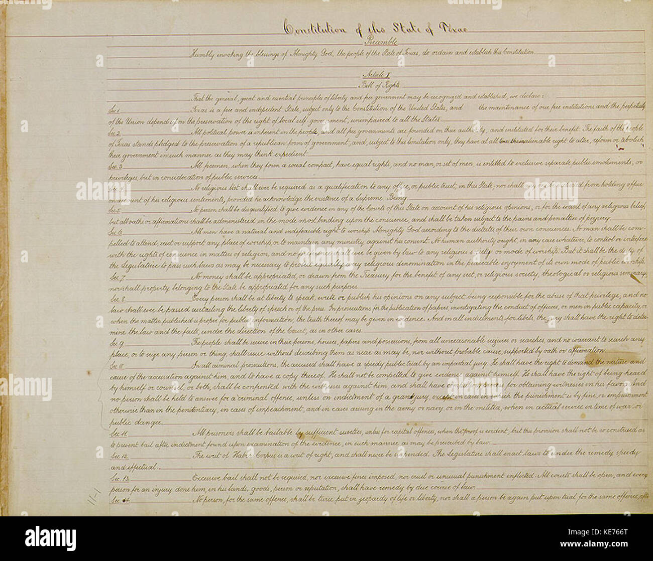 Texas constitution 1876 Stock Photo - Alamy