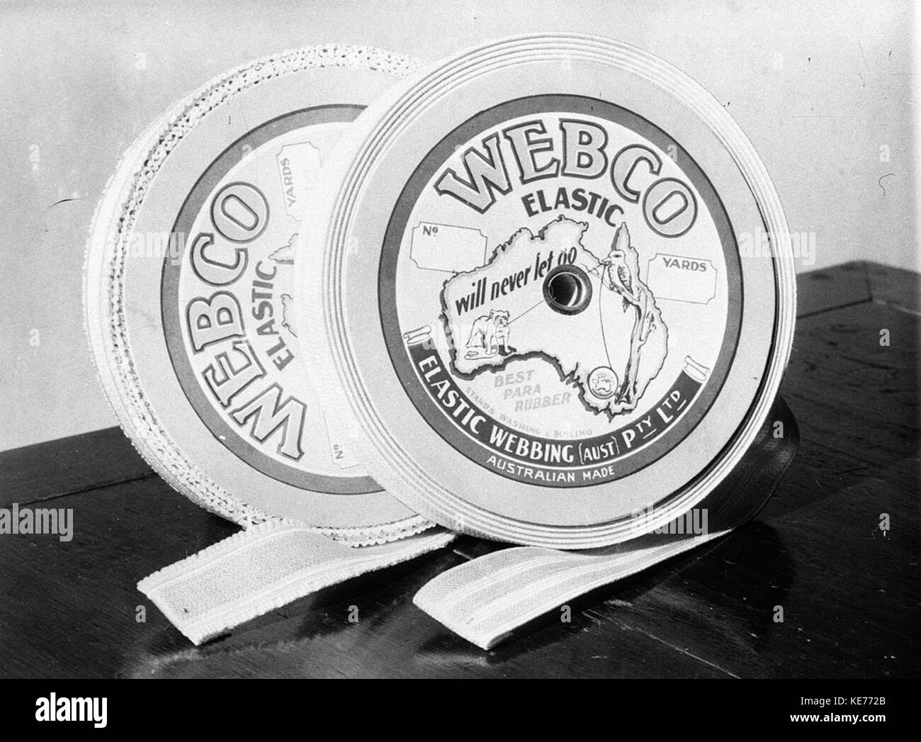 43992 Advertisement rolls of Webco elastic webbing Stock Photo - Alamy
