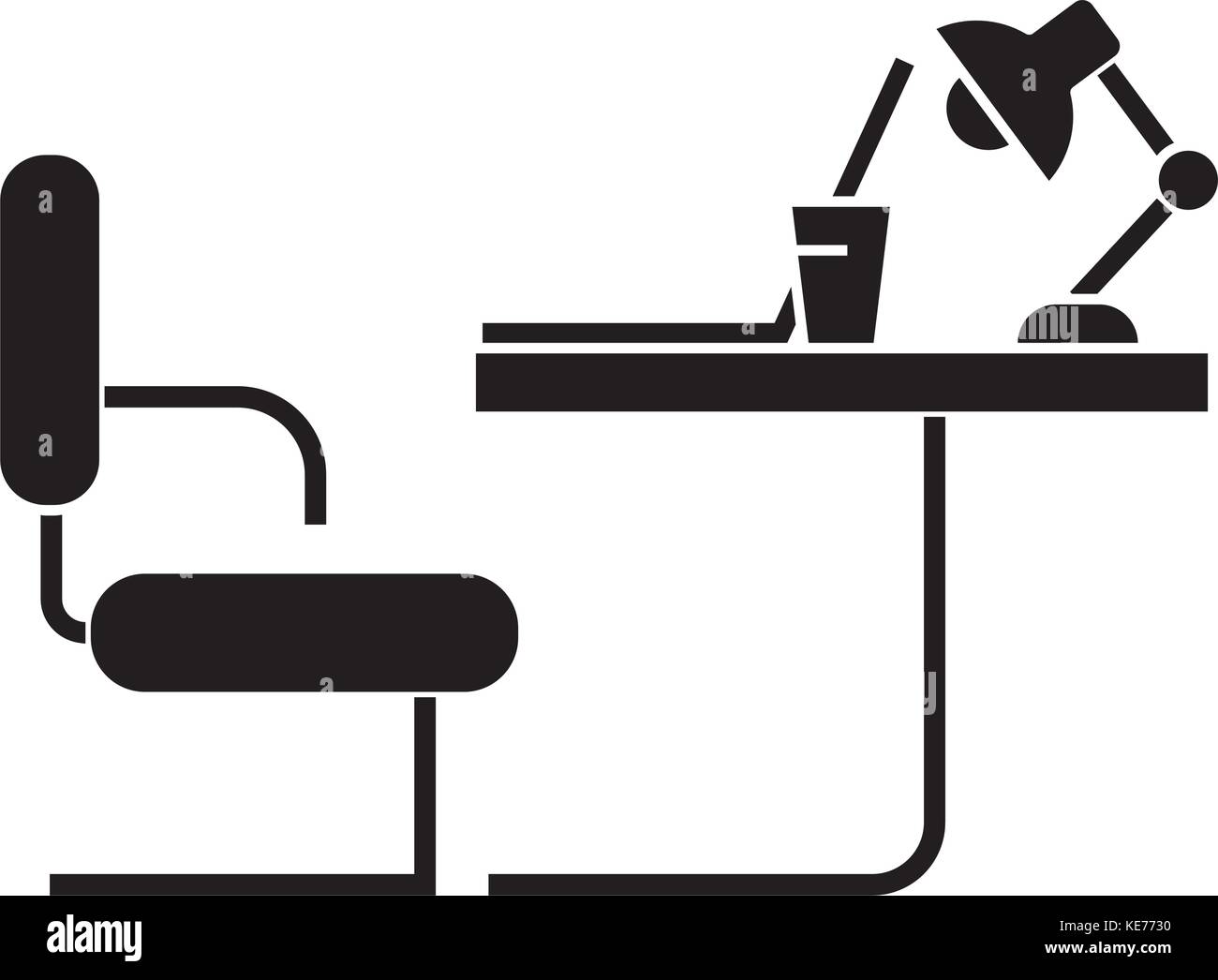 table office sideview icon, vector illustration, black sign on isolated ...