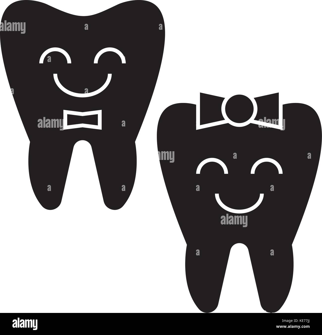 teeth care - happy tooth icon, vector illustration, black sign on ...