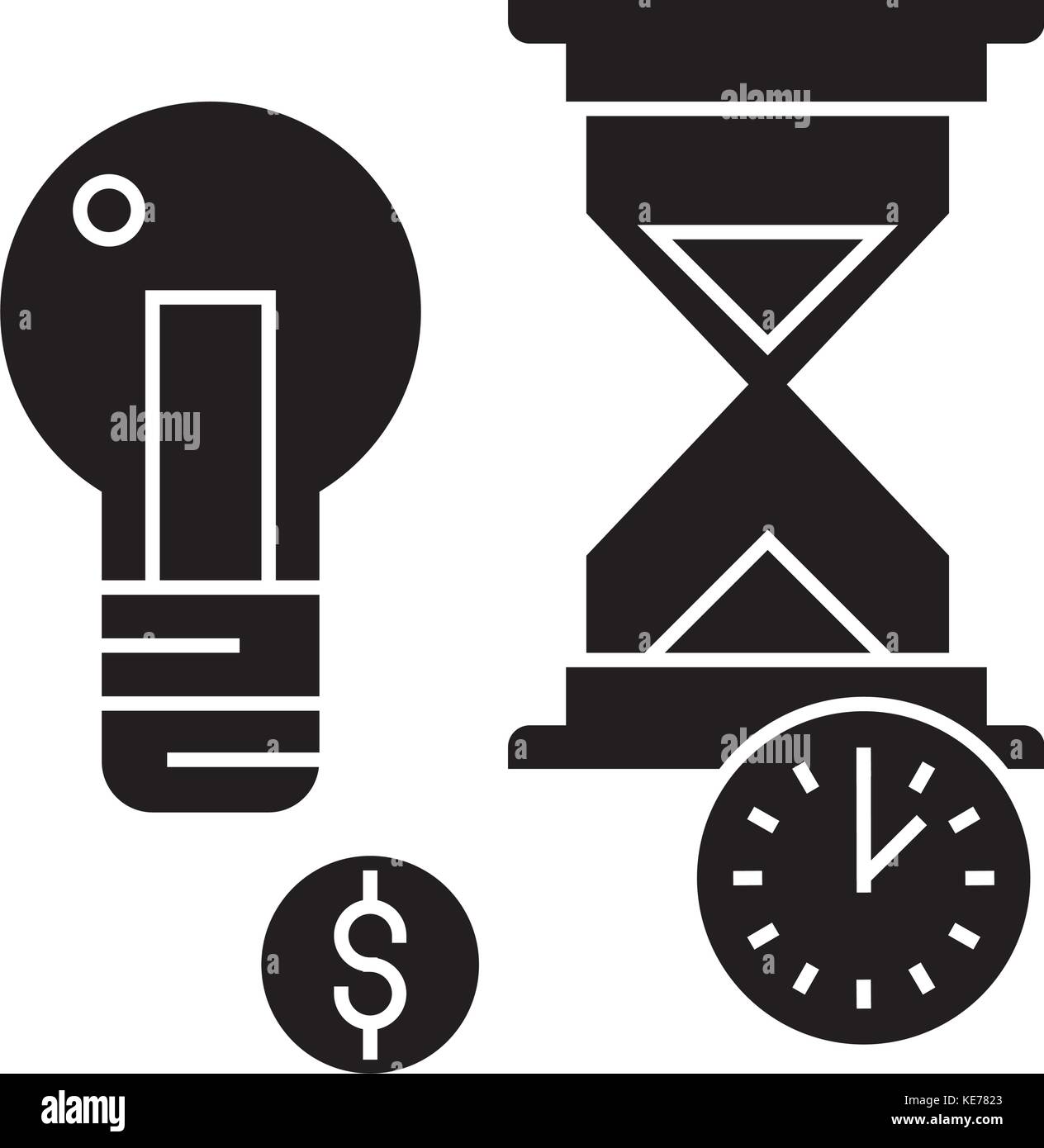 time management with hourglass icon, vector illustration, black sign on ...