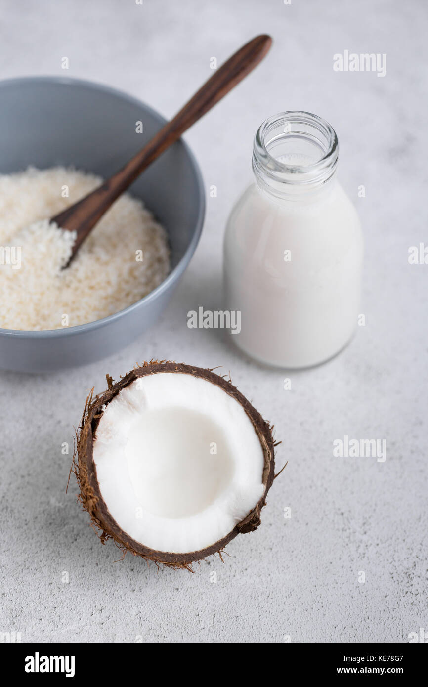 Styled stock minimalist lifestyle photo of coconut products selection ...
