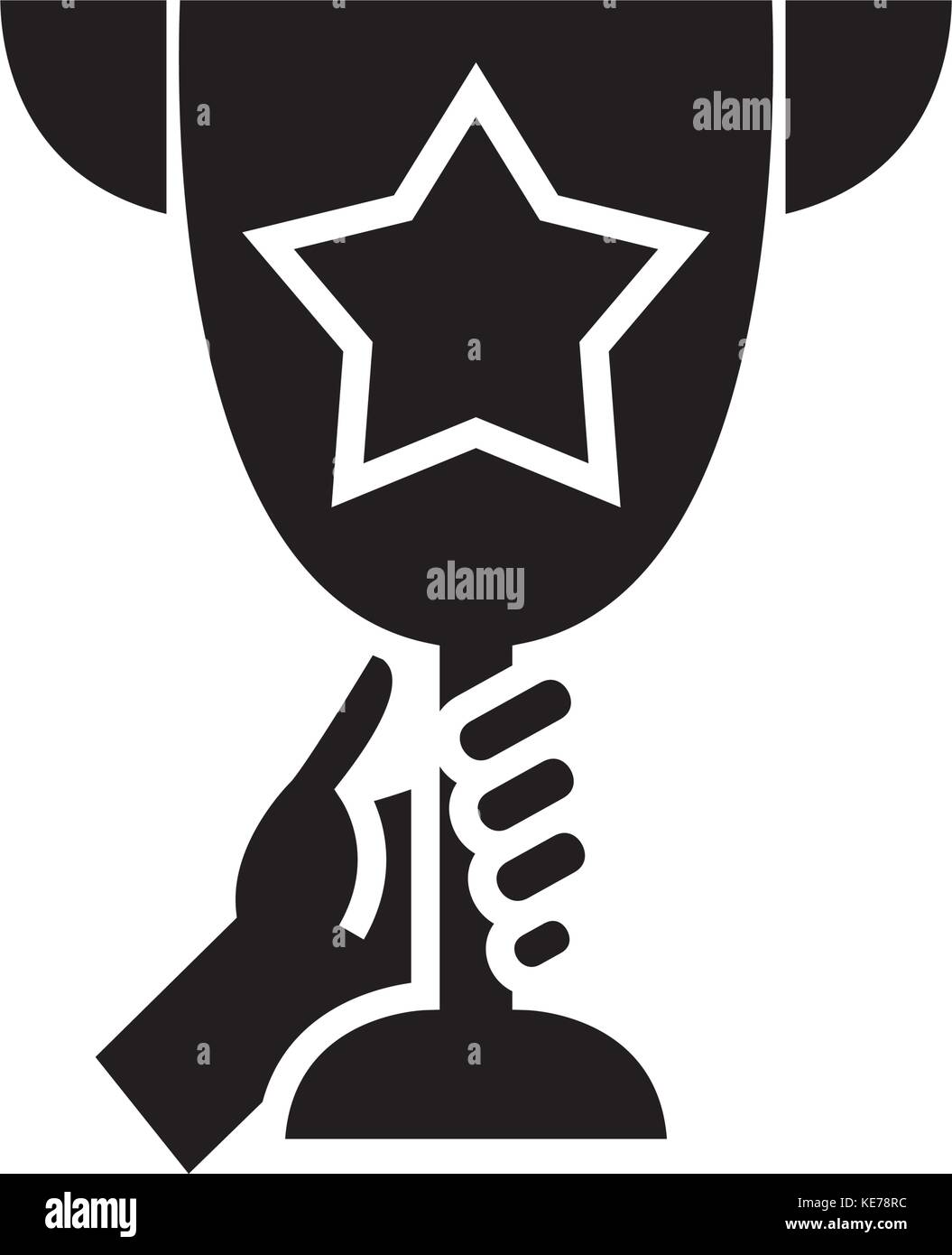 trophy cup in hands icon, vector illustration, black sign on isolated ...