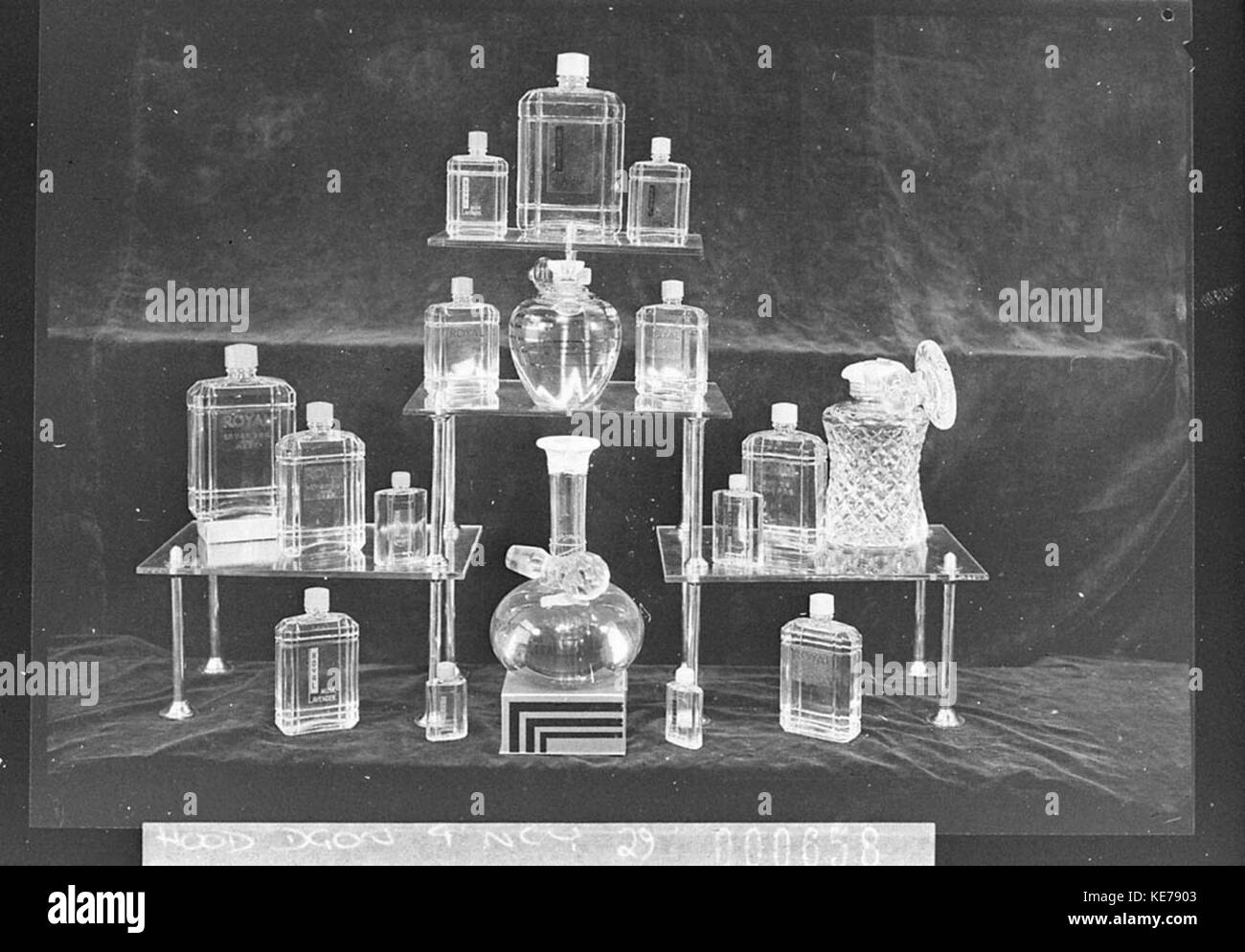 11587 Elliott Bros display of perfumes in decanters and bottles Stock ...