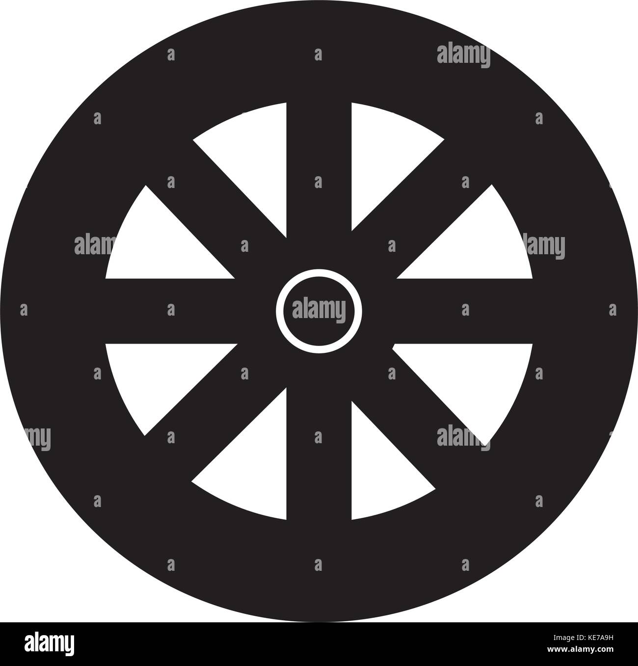 wheel icon, vector illustration, black sign on isolated background ...