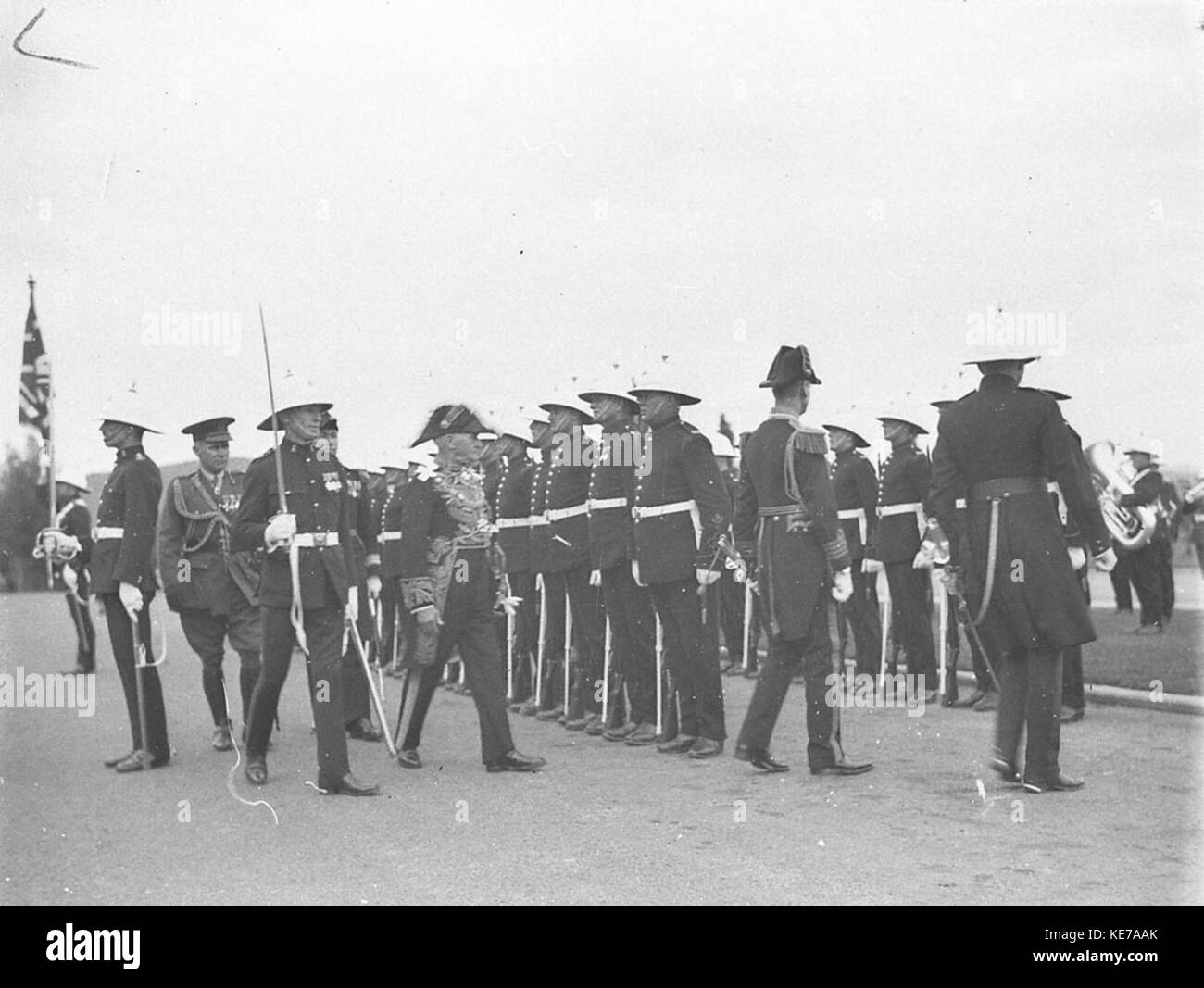 This photograph shows the inspection of the Royal Marines Guard of ...