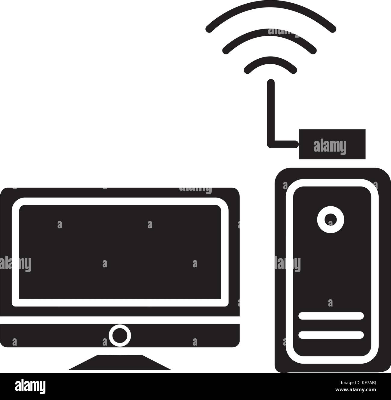 wi-fi adapter - wi-fi network - monitor with usb card icon, vector ...
