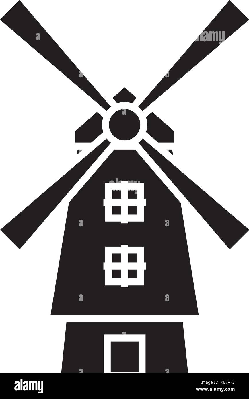 windmill - holland icon, vector illustration, black sign on isolated ...