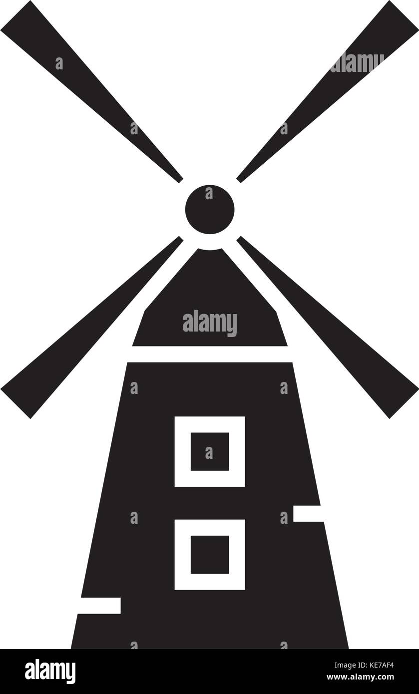 small windmill icon, vector illustration, black sign on isolated ...