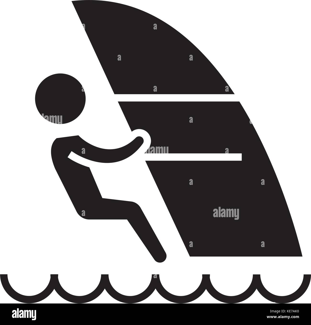 windsurfing icon, vector illustration, black sign on isolated ...