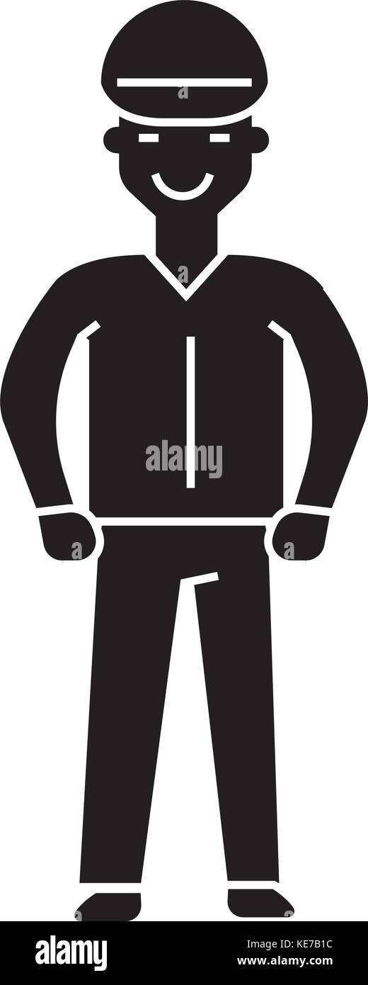 worker icon, vector illustration, black sign on isolated background ...