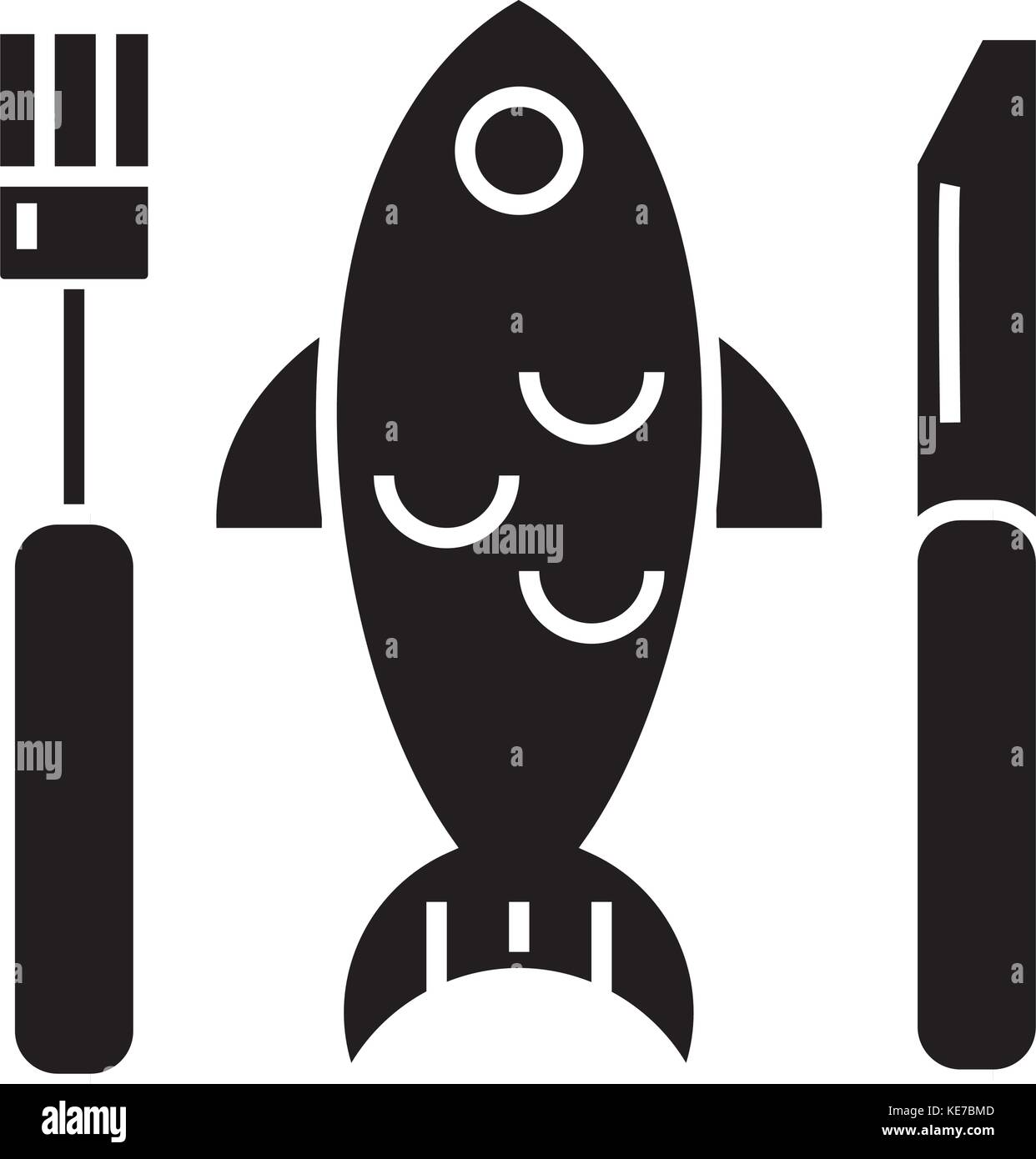 fish dish icon, vector illustration, black sign on isolated background ...