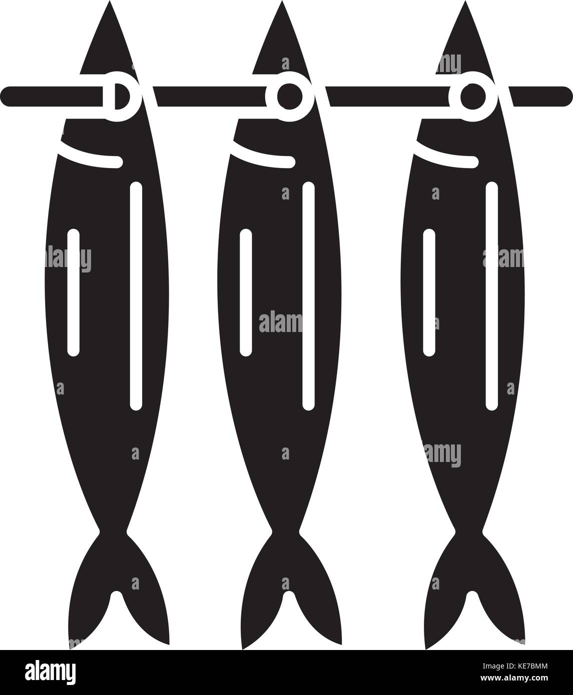 fish drying icon, vector illustration, black sign on isolated ...