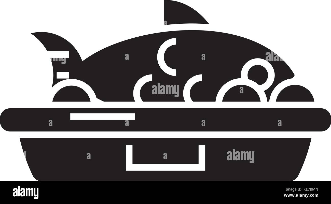 fish food icon, vector illustration, black sign on isolated background ...